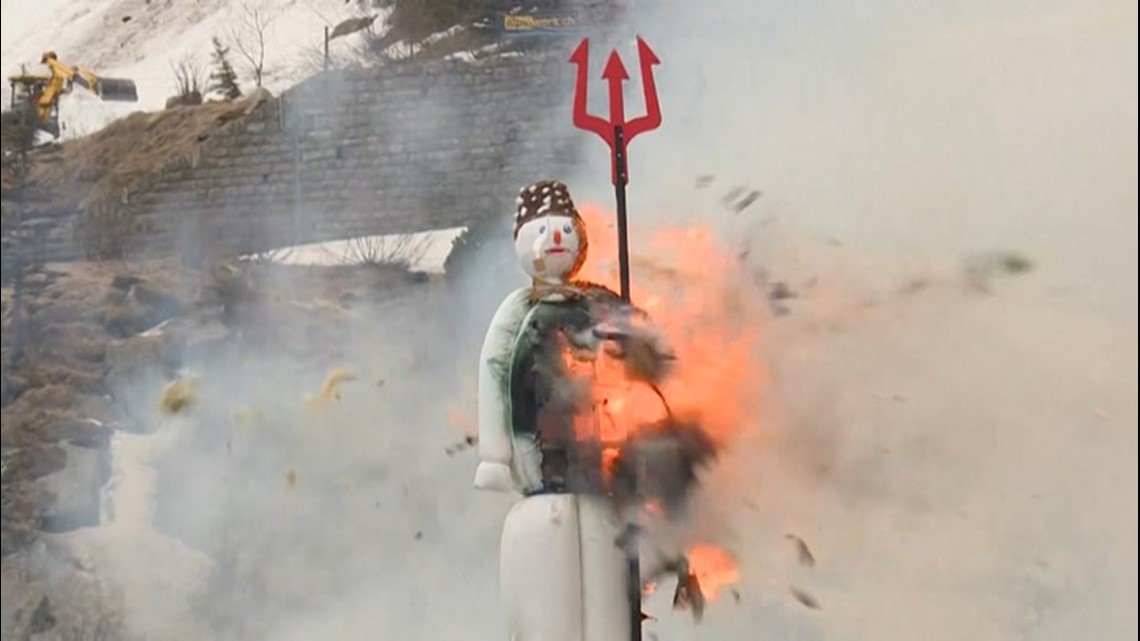In Switzerland, an exploding snowman announces warm weather | cbs8.com