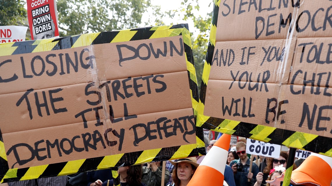 Crowds gather in UK cities to protest Johnson's Brexit plans | cbs8.com