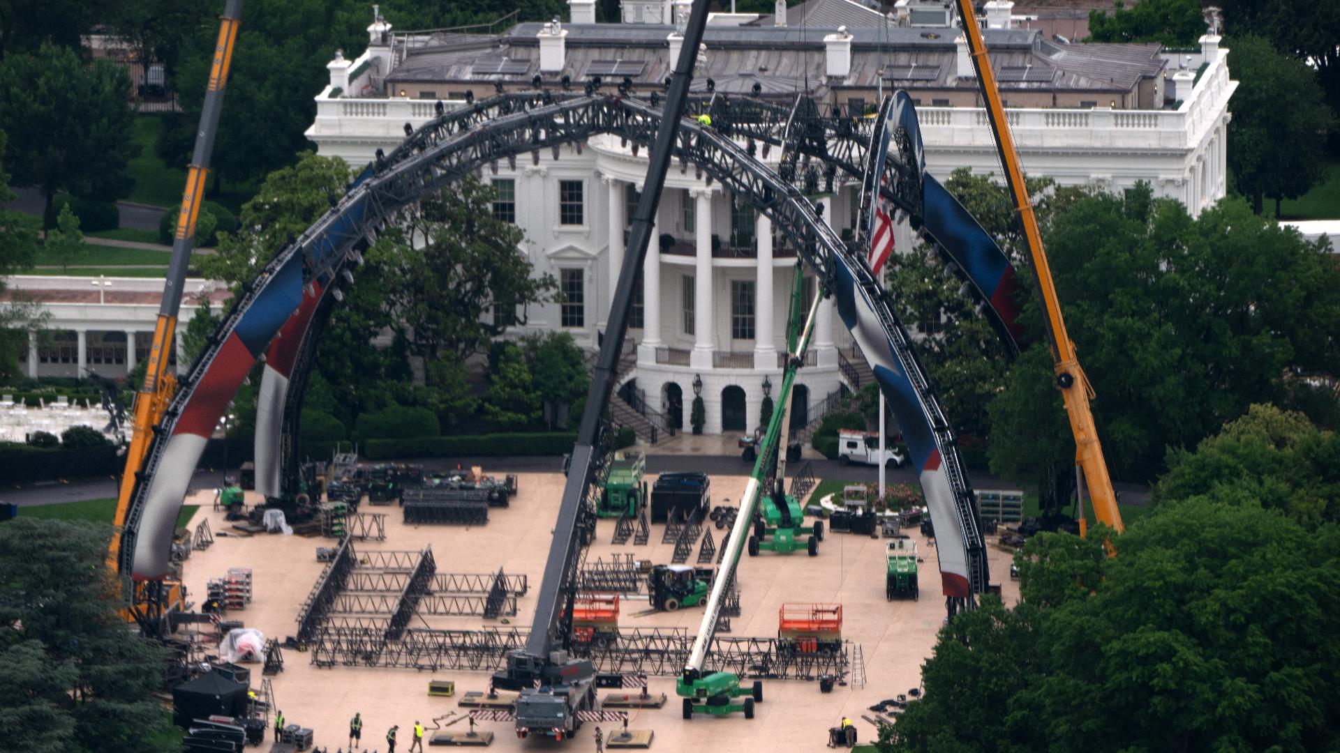 Construction crews begin transforming White House South Lawn into UFC ...