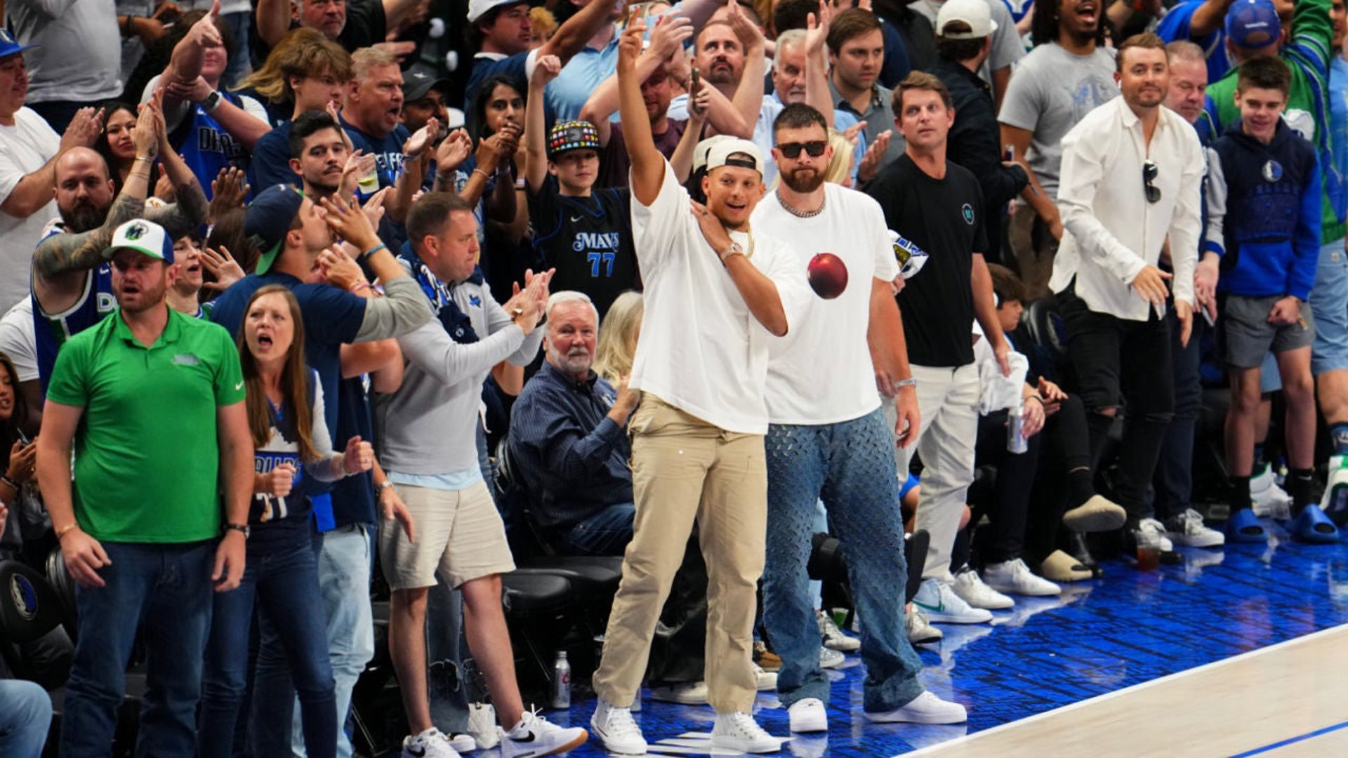 Travis Kelce and Patrick Mahomes Sit Courtside During Mavericks vs ...