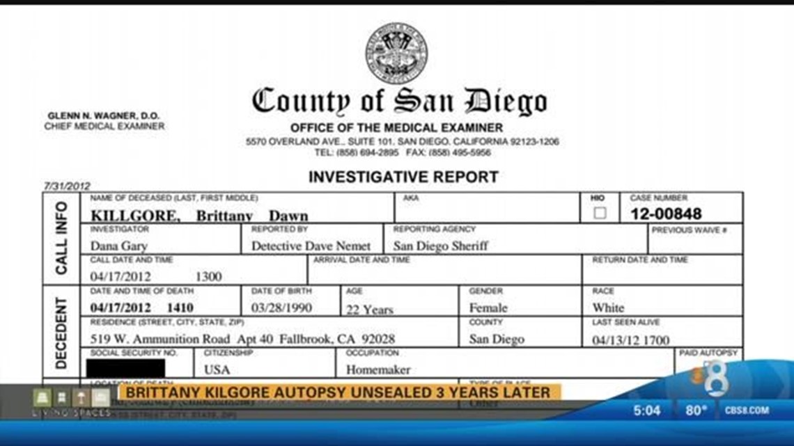 Brittany Killgore autopsy unsealed three years later | cbs8.com