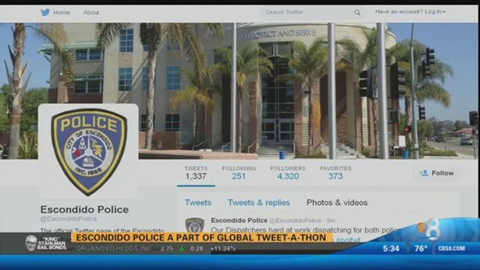 Escondido Police a part of global Tweet-a-thon | cbs8.com