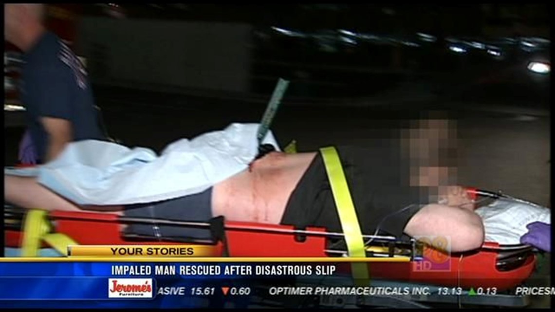 Impaled man rescued after disastrous slip | cbs8.com