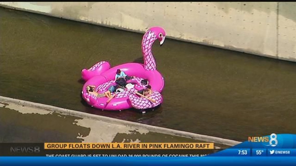Group floats down L.A. River in pink flamingo raft | cbs8.com