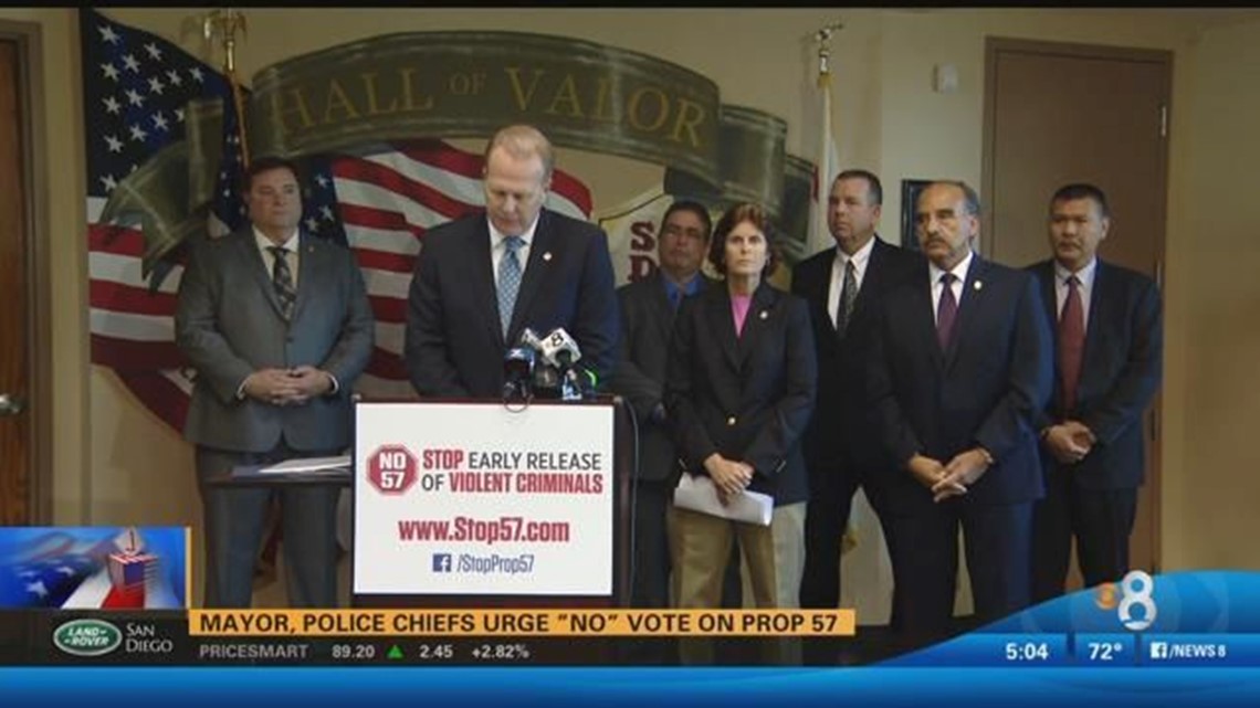 Mayor, police chiefs urge "no" vote on Prop. 57 | cbs8.com