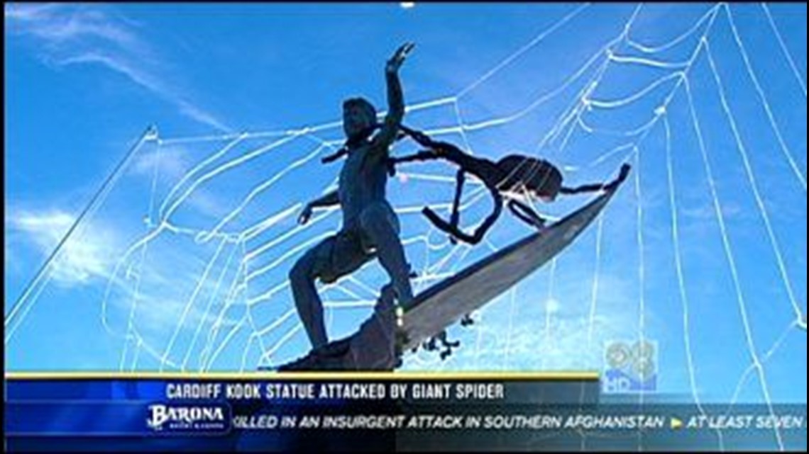 Cardiff kook statue attacked by giant spider | cbs8.com