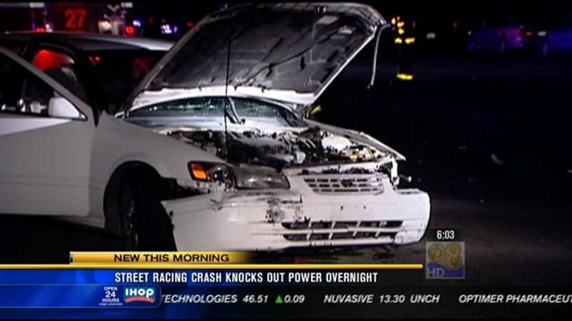 Street-racing crash knocks out power overnight | cbs8.com