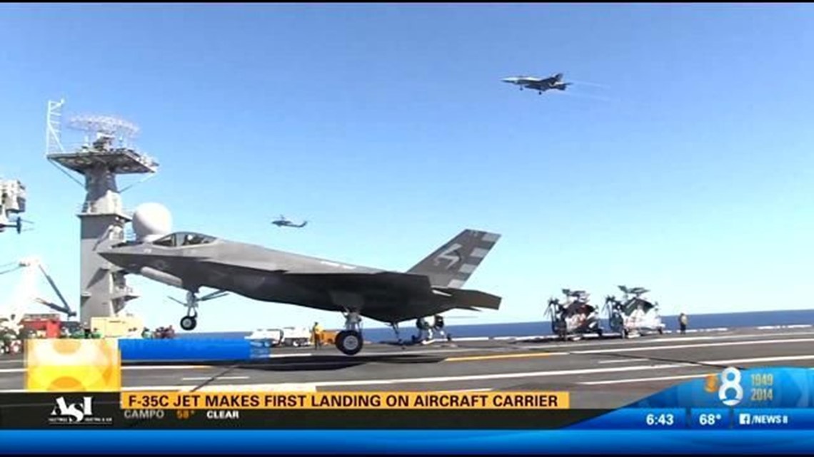 F-35C jet makes first landing on aircraft carrier | cbs8.com
