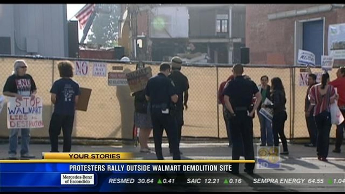 Protesters rally outside Walmart demolition site | cbs8.com