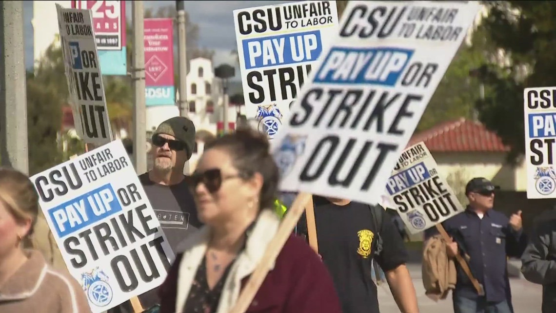 Trade workers strike across CSU campuses over pay dispute | cbs8.com