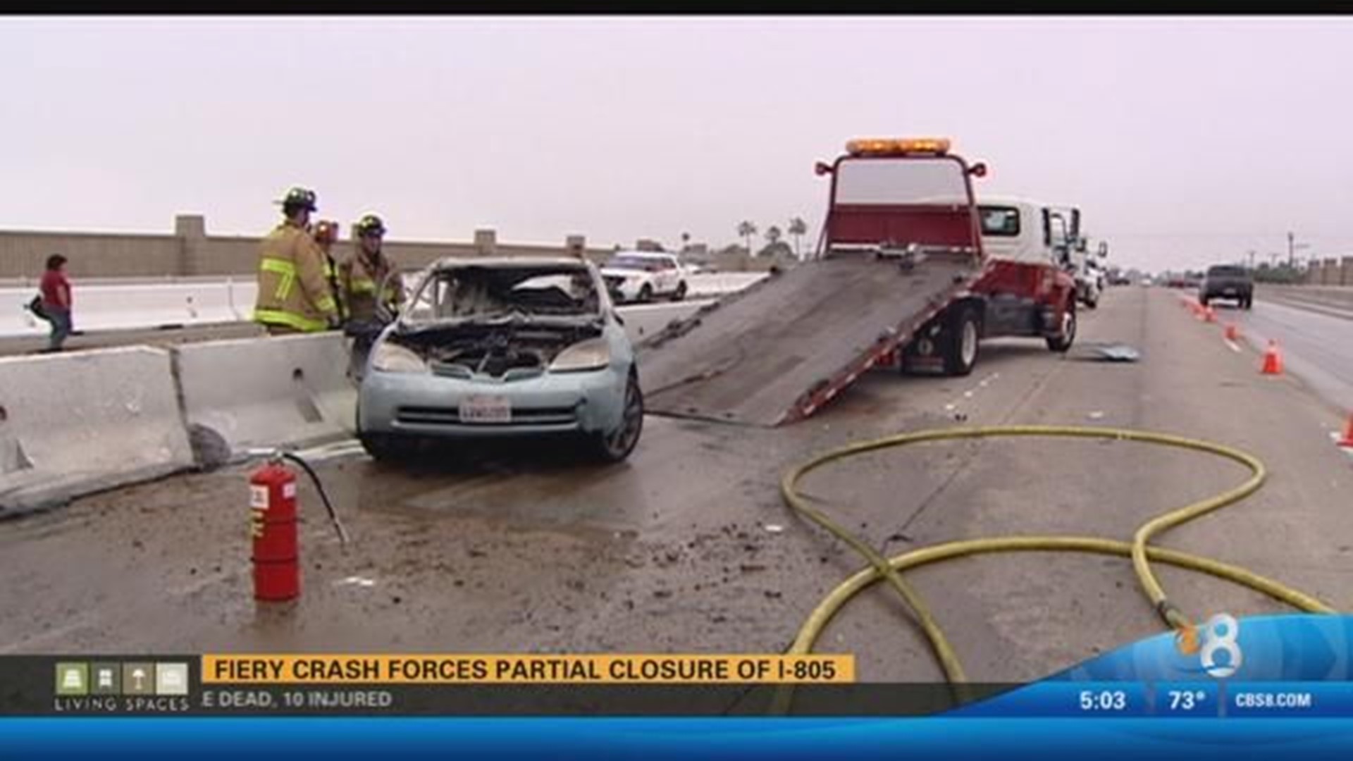 Fiery crash forces partial closure of I-805 | cbs8.com