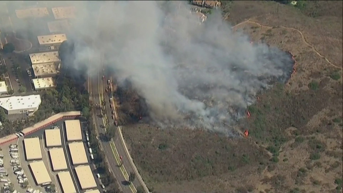 Brush fire, smoke, flames, any evacuations, map in Rancho Bernardo, San ...