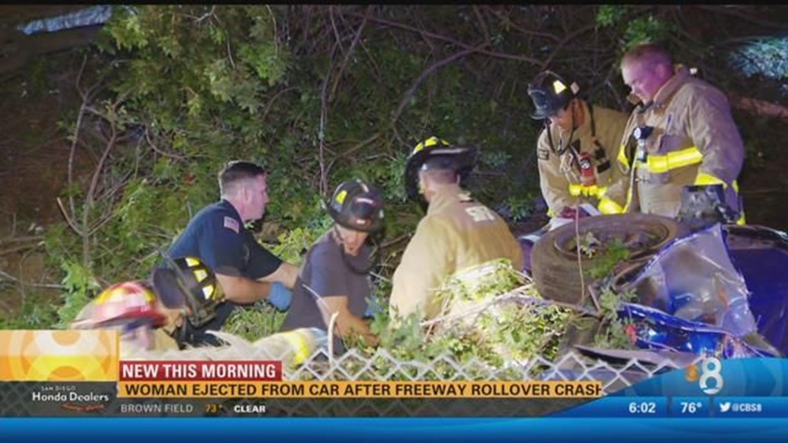 Woman ejected from car after freeway rollover crash | cbs8.com