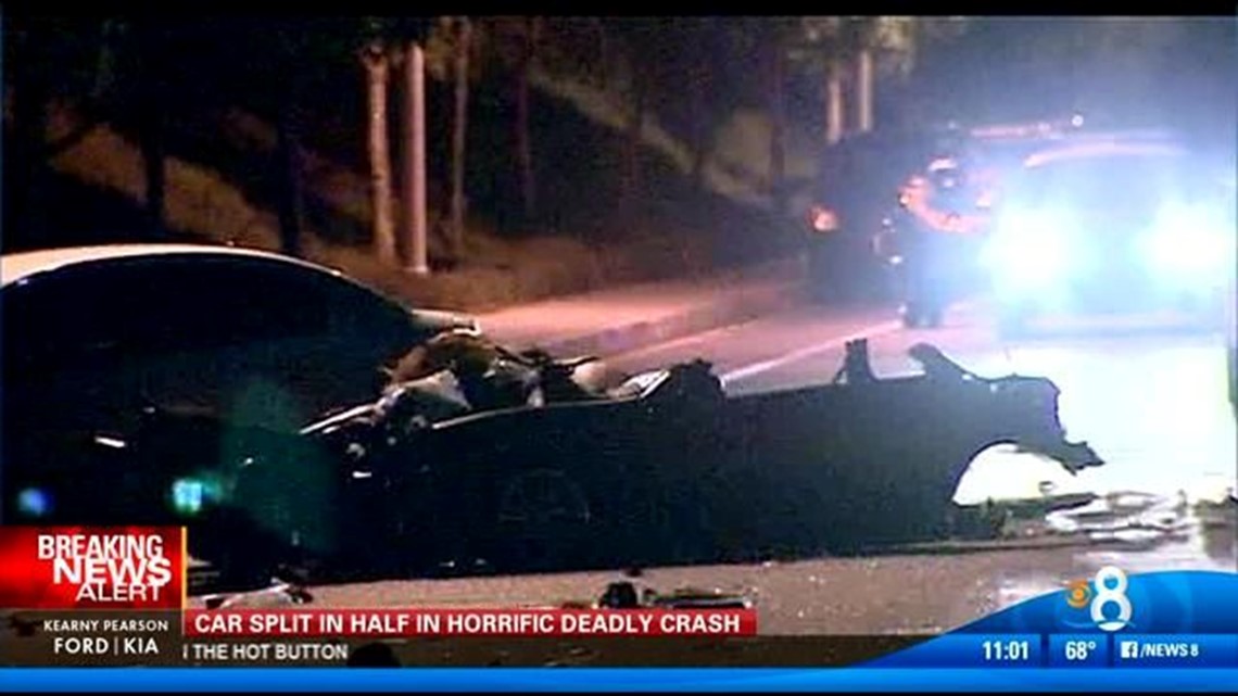 Suspected DUI crash splits car in half; passenger dead | cbs8.com