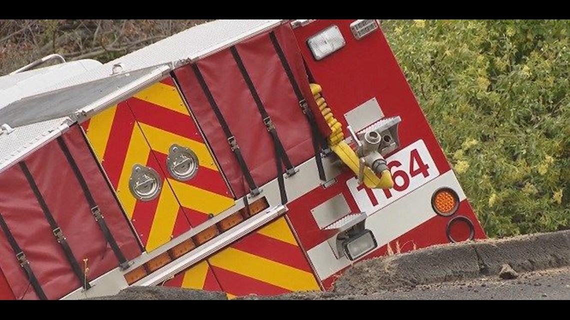 Fire engine crashes into ditch near Old Highway 395 | cbs8.com
