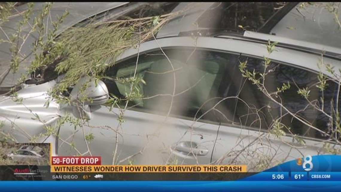 Woman survives 50-foot drop crash in College area | cbs8.com