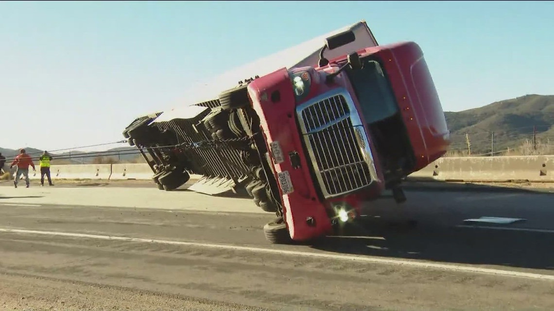 Weather Impact Alert | Fierce wind and overturned semi-trucks | cbs8.com