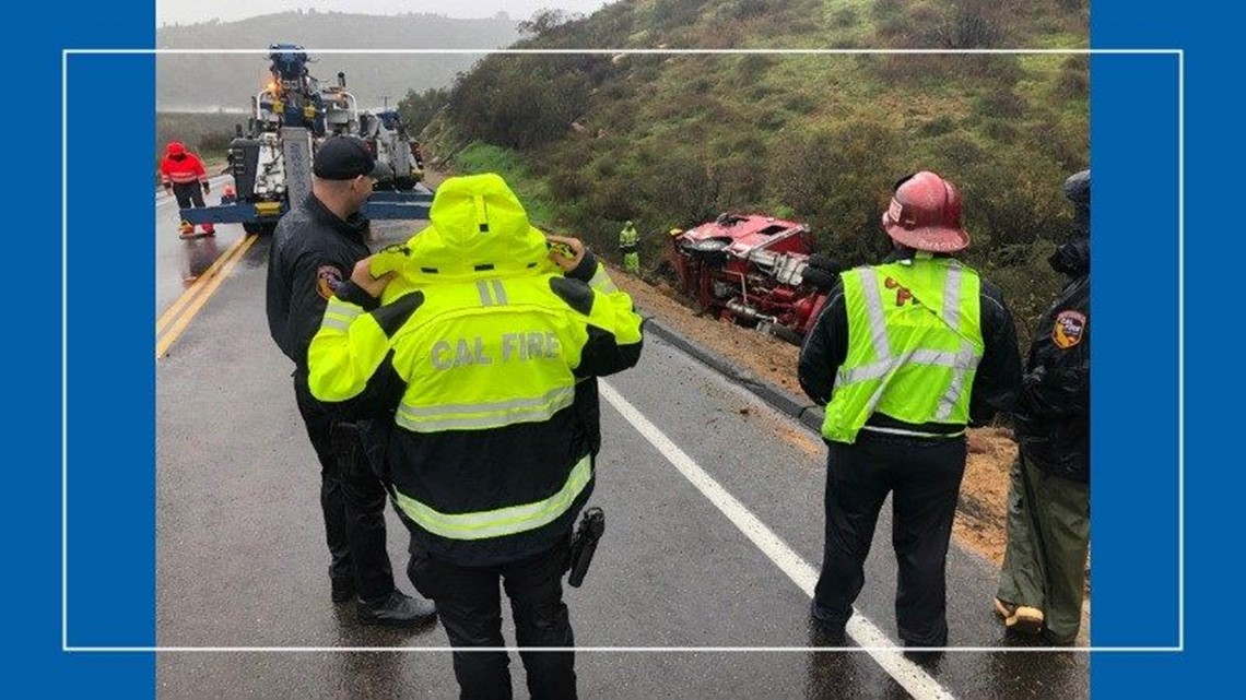 Cal Fire engine rolls over on Old Highway 395 sending three ...