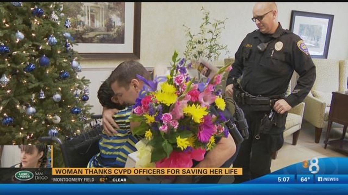 Woman thanks CVPD officers for saving her life | cbs8.com