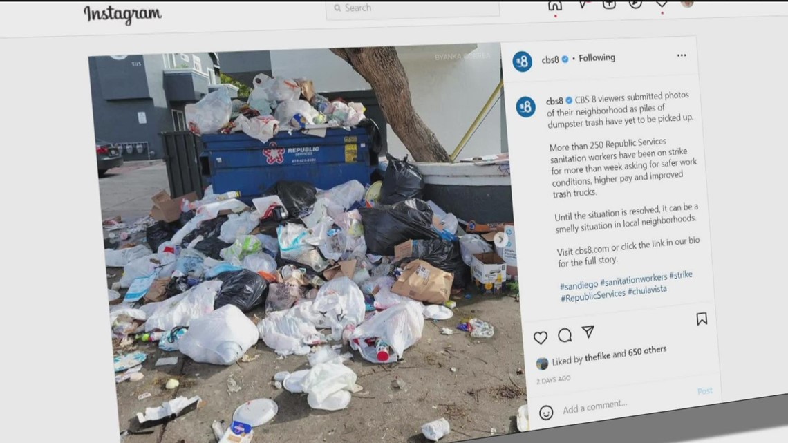 Trash piles up in SD while sanitation worker strike continues | cbs8.com