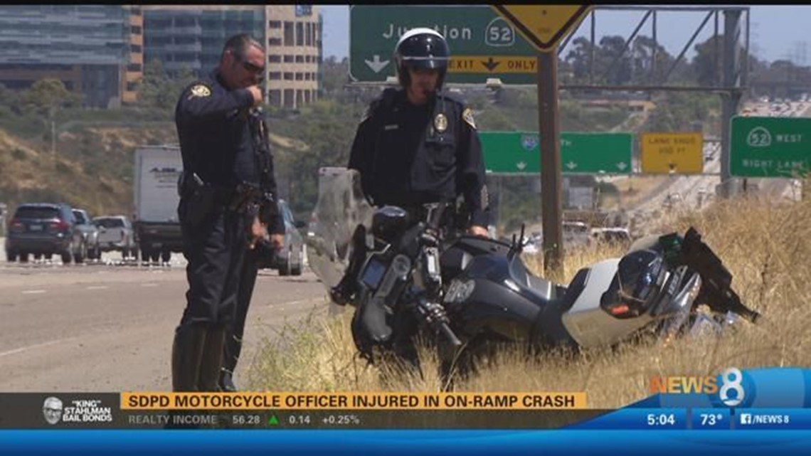 SDPD motorcycle officer injured in on-ramp crash | cbs8.com