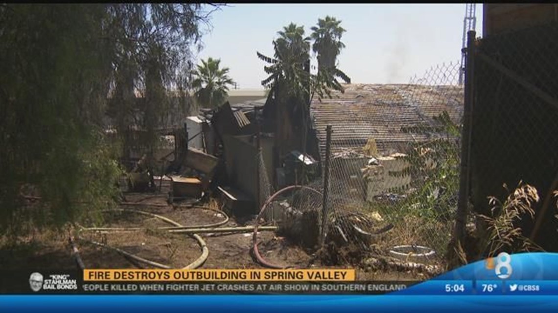 Fire destroys outbuilding in Spring Valley | cbs8.com
