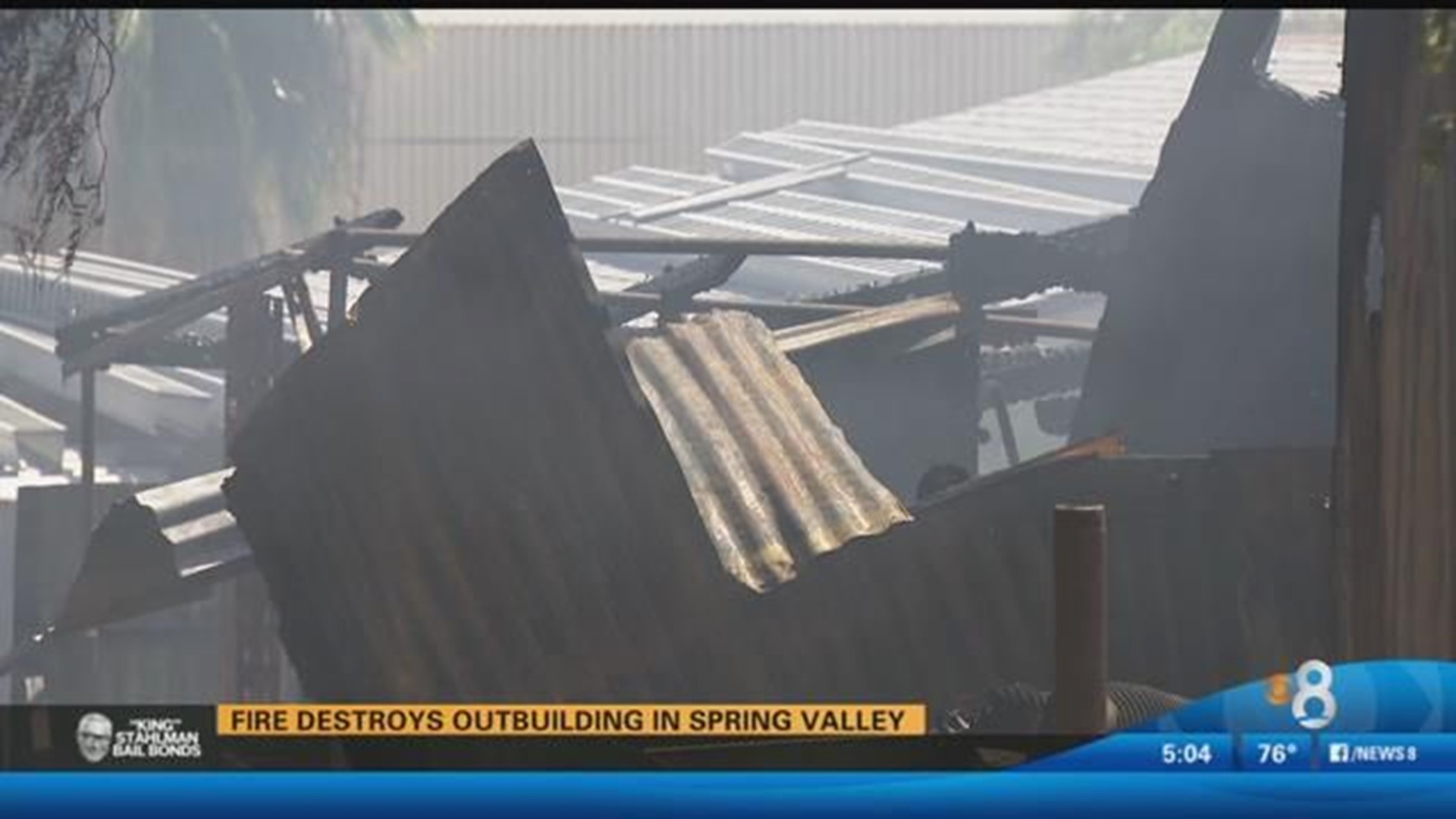 Fire destroys outbuilding in Spring Valley | cbs8.com