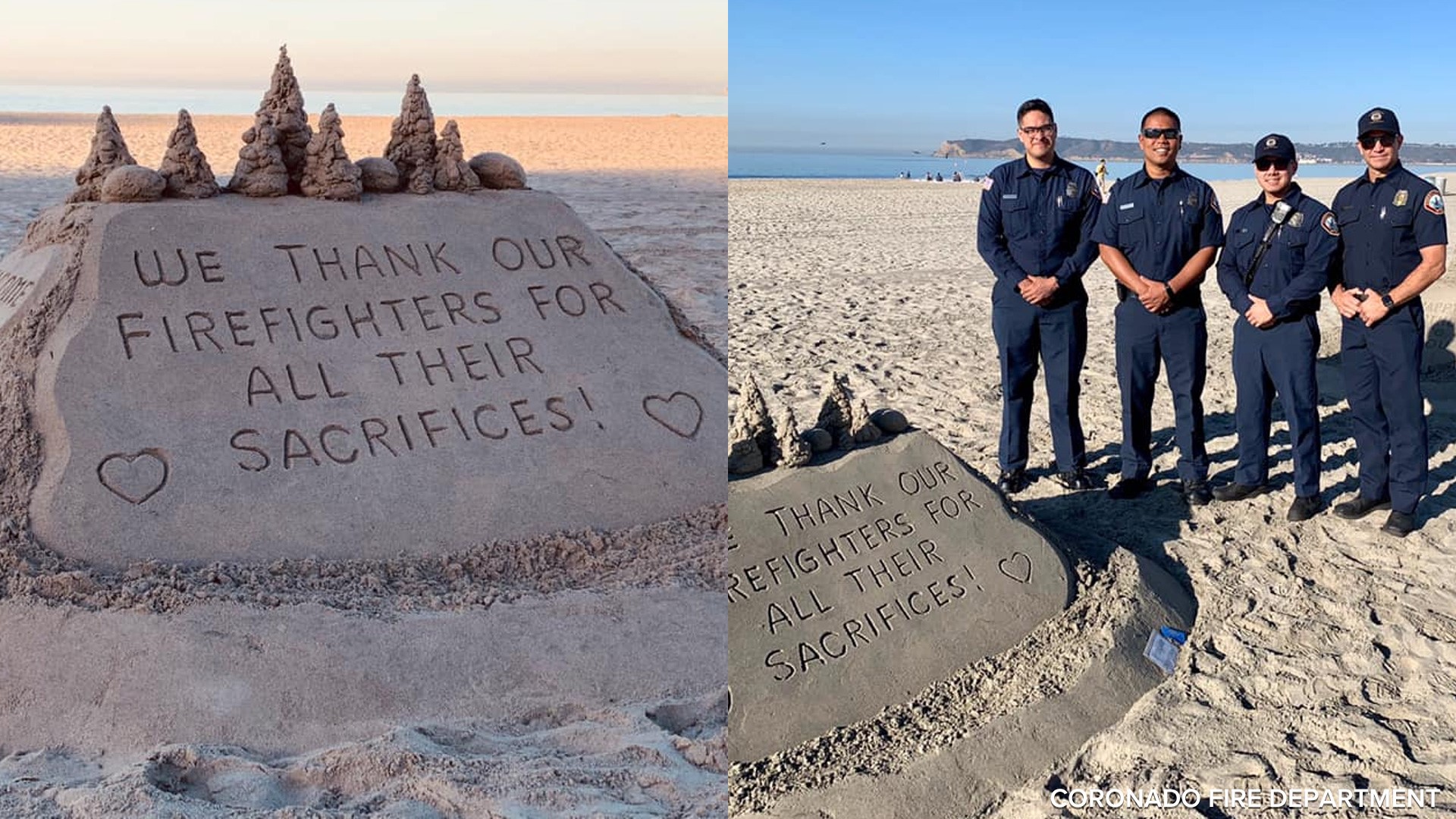 Sandcastle in Coronado honors firefighters | cbs8.com