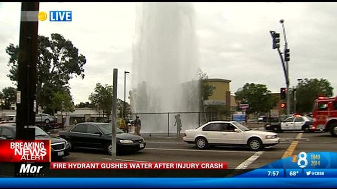 Fire hydrant gushes water after injury crash | cbs8.com