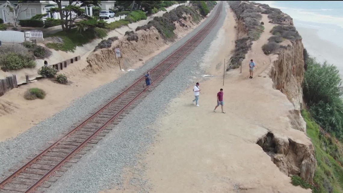 Train tracks near ocean on Del Mar bluffs set to be moved as erosion ...