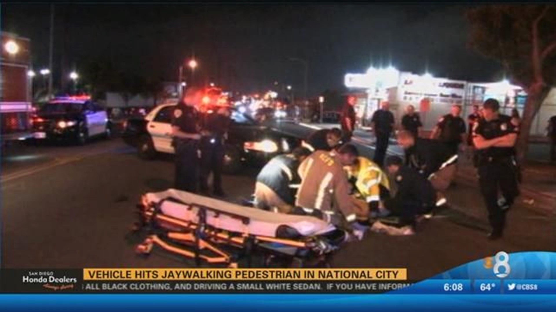 Vehicle hits jaywalking pedestrian in National City | cbs8.com