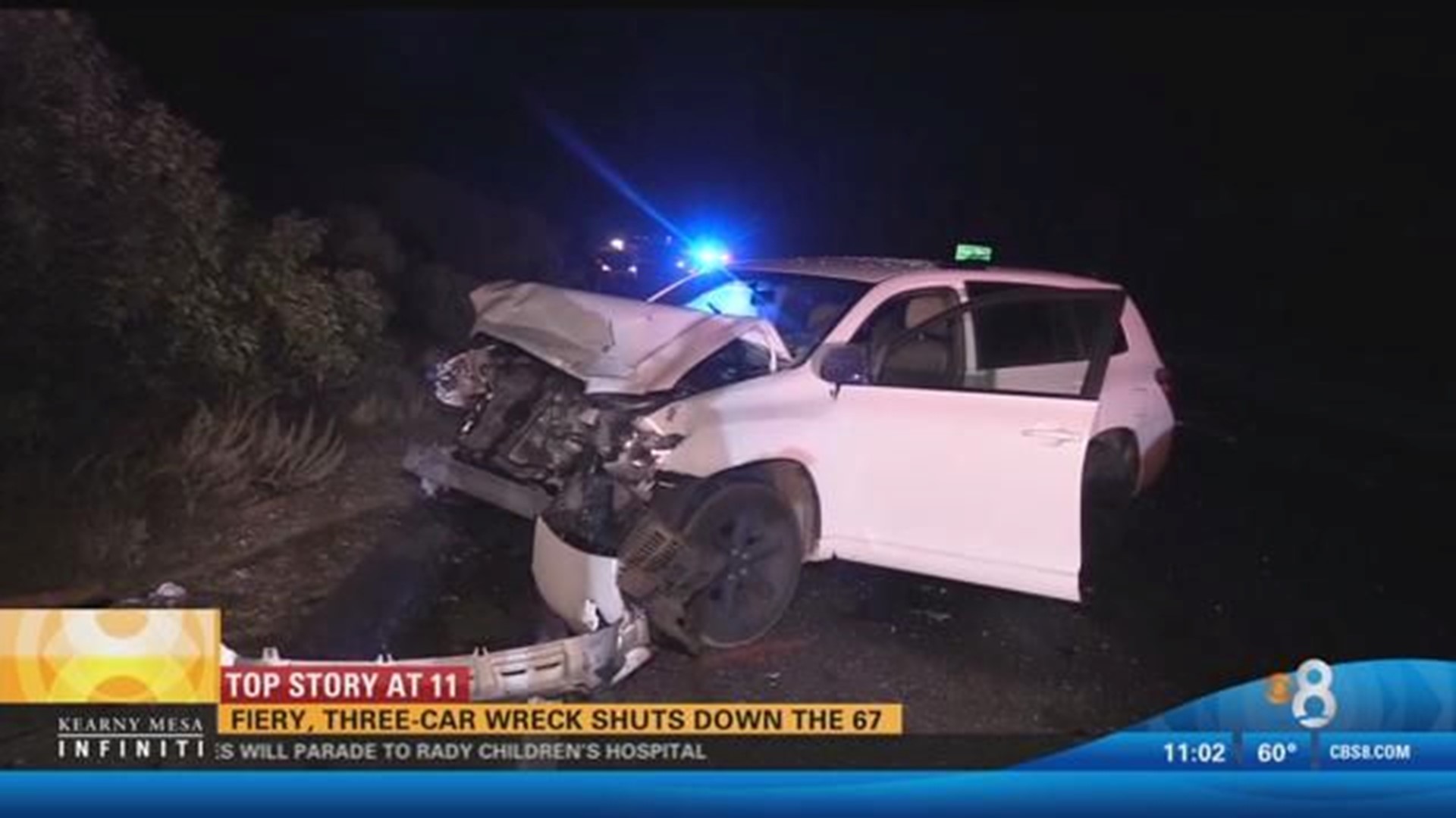 Fiery, three-car wreck shuts down SR-67 | cbs8.com