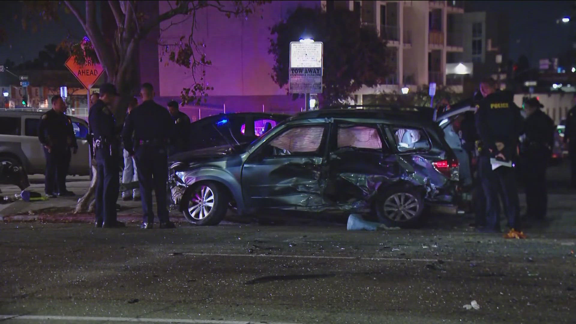 Downtown crash injures four, shuts down SR-94 off-ramp | cbs8.com