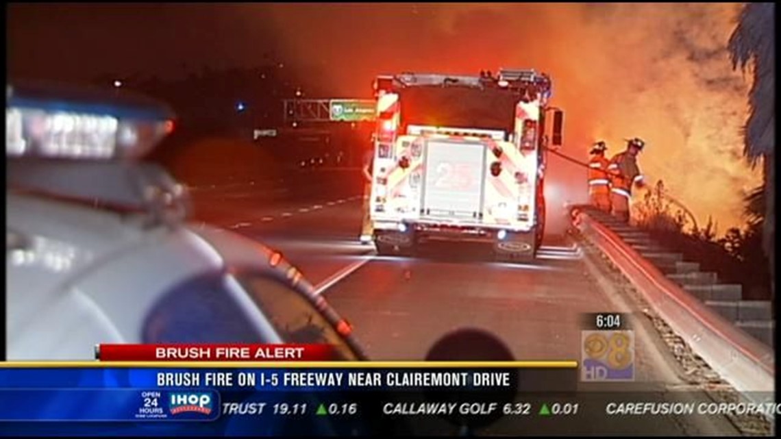 Brush fire on I-5 freeway near Clairemont Drive | cbs8.com