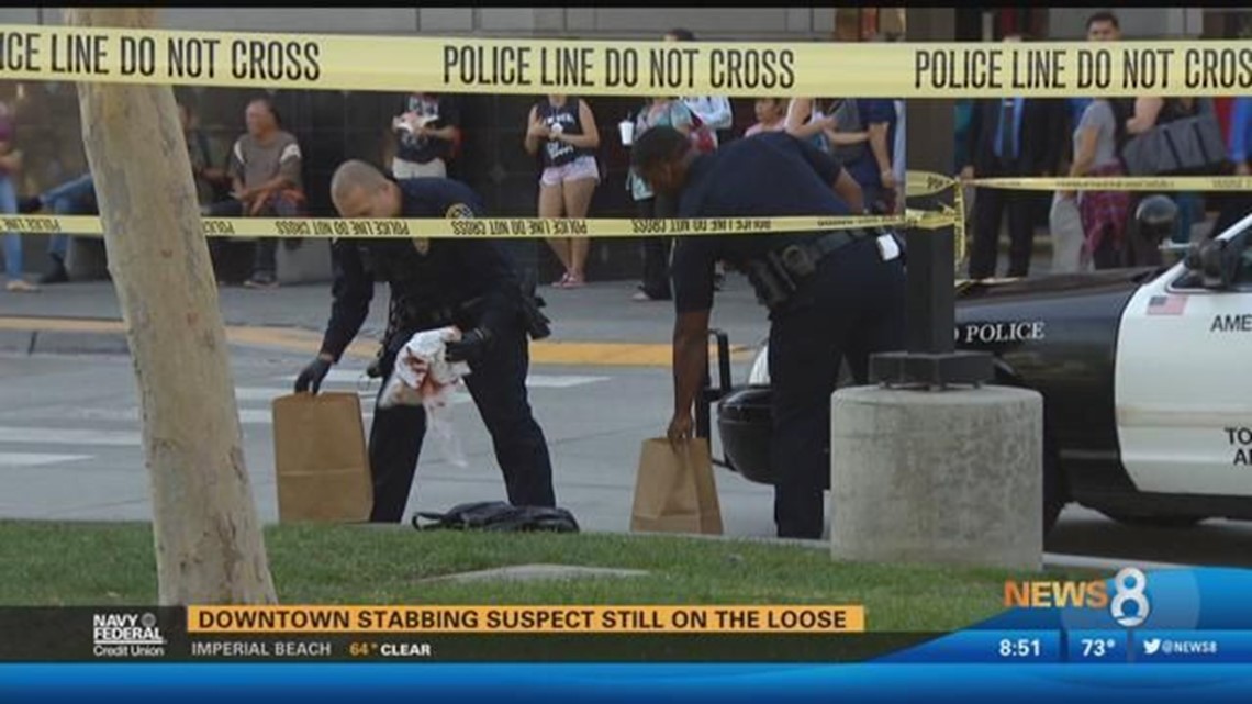 Downtown stabbing suspect still on the loose | cbs8.com