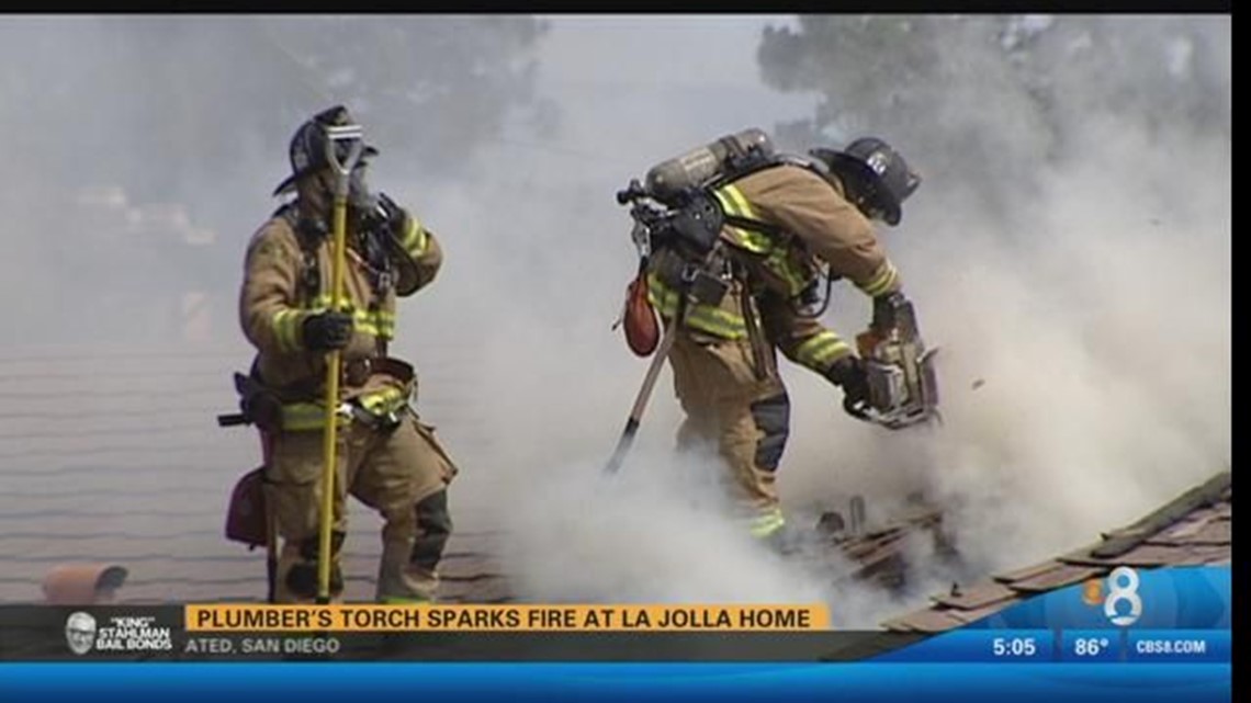 Plumber's torch sparks fire at La Jolla home | cbs8.com