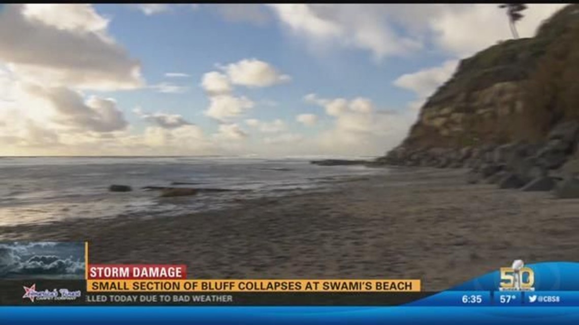 Small section of bluff collapses at Swami's Beach | cbs8.com