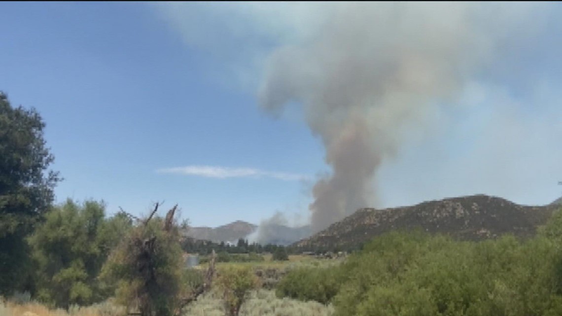 Fire crews battling growing brush fire in Pine Valley near Nobel Canyon ...