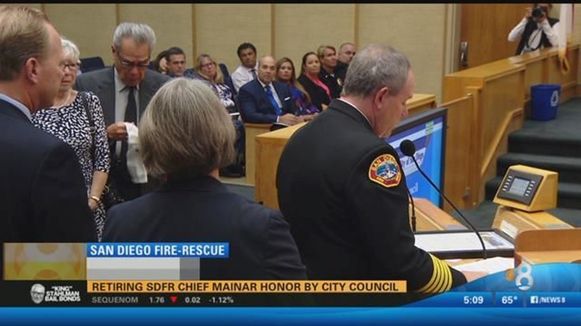 Retiring SDFD Chief Mainar honored by City Council | cbs8.com