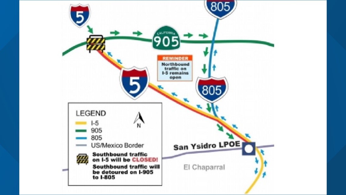 Border-area stretches of I-5, I-805 to be closed | cbs8.com
