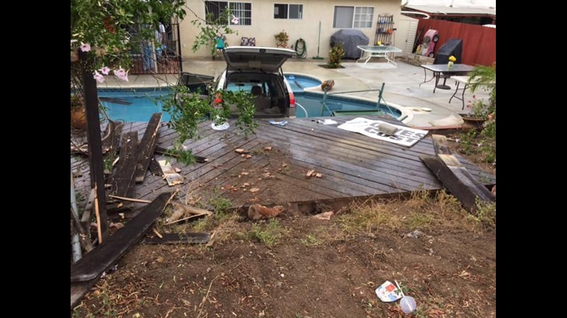 Woman injured after crashing car into swimming pool | cbs8.com