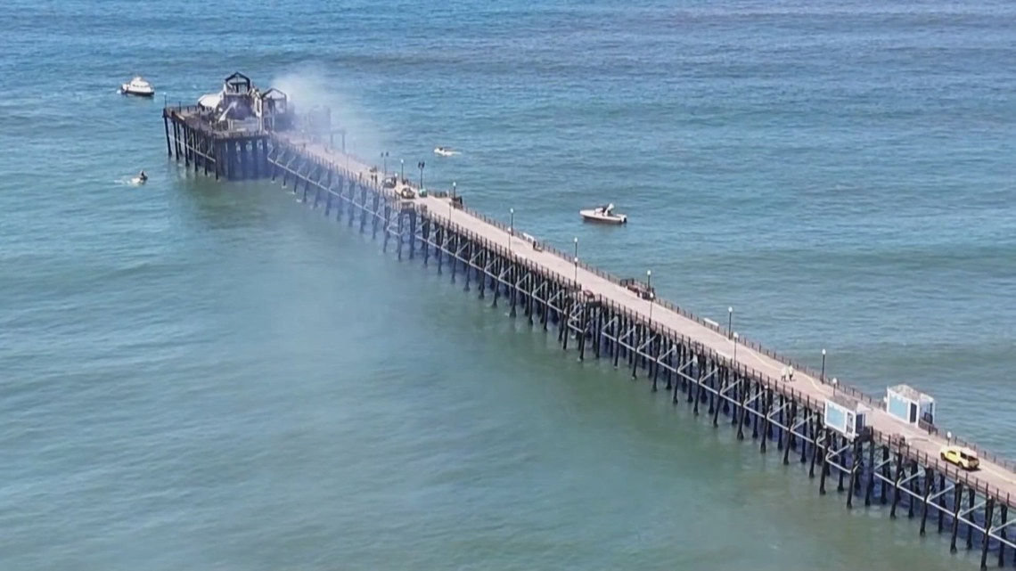 Drone video captures Oceanside Pier one day after fire | cbs8.com