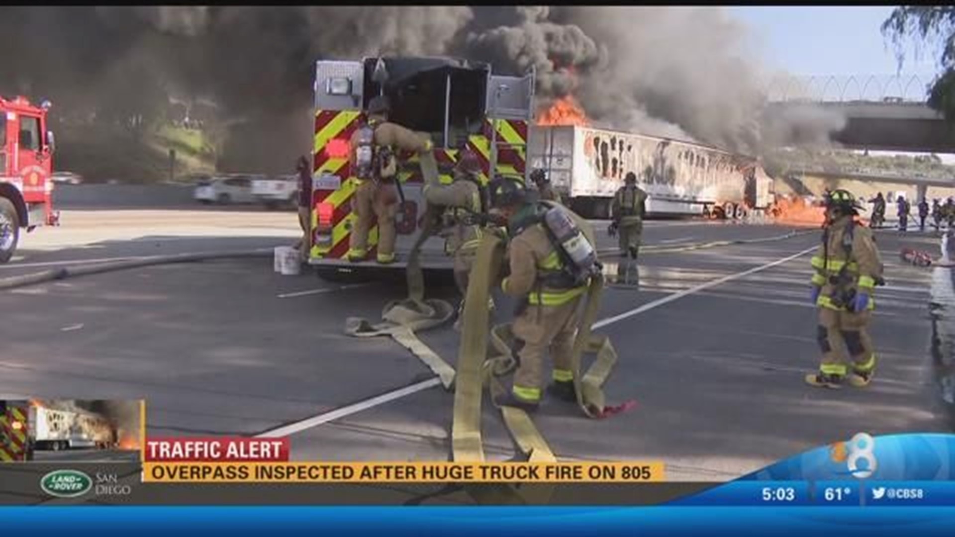 Overpass inspected after huge truck fire on I-805 in National City ...