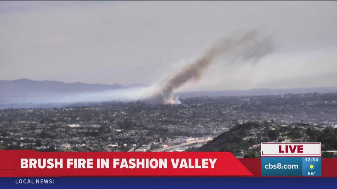Fire crews battling brush fire near Fashion Valley in San Diego on ...