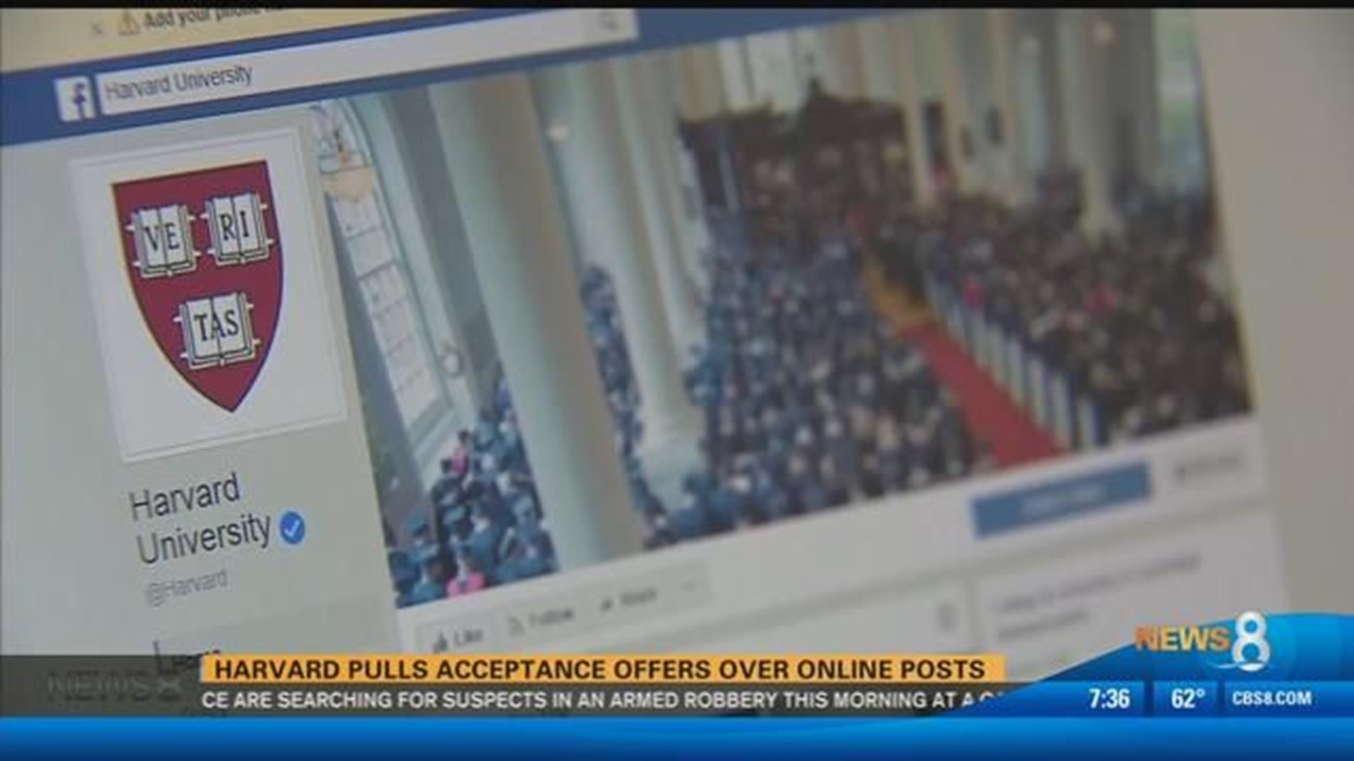 Newspaper: Harvard pulls student offers over online comments | cbs8.com