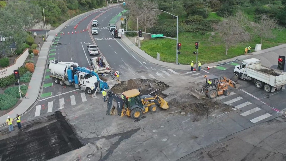 Crews in Carlsbad continue to make repairs to sinkhole | cbs8.com