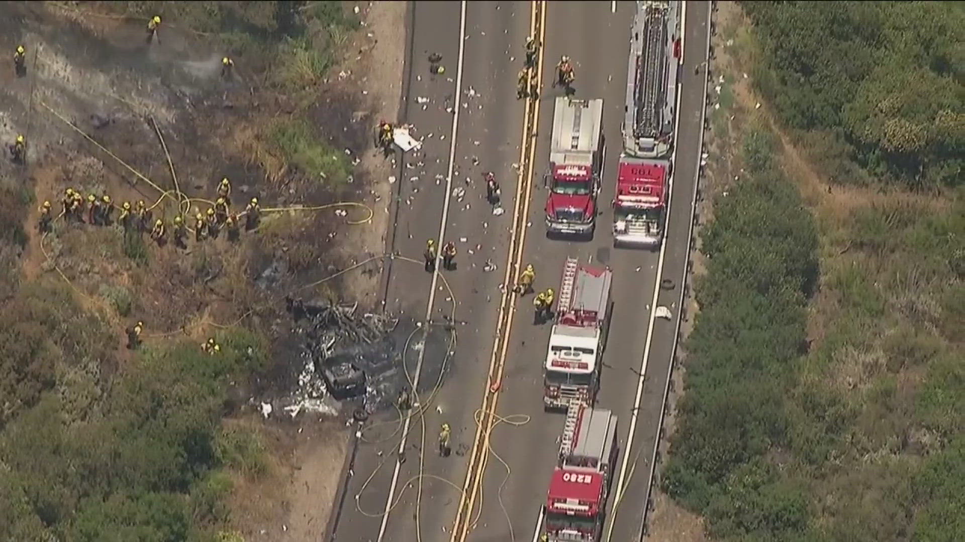 Five dead in Poway car crash causing brush fire | cbs8.com
