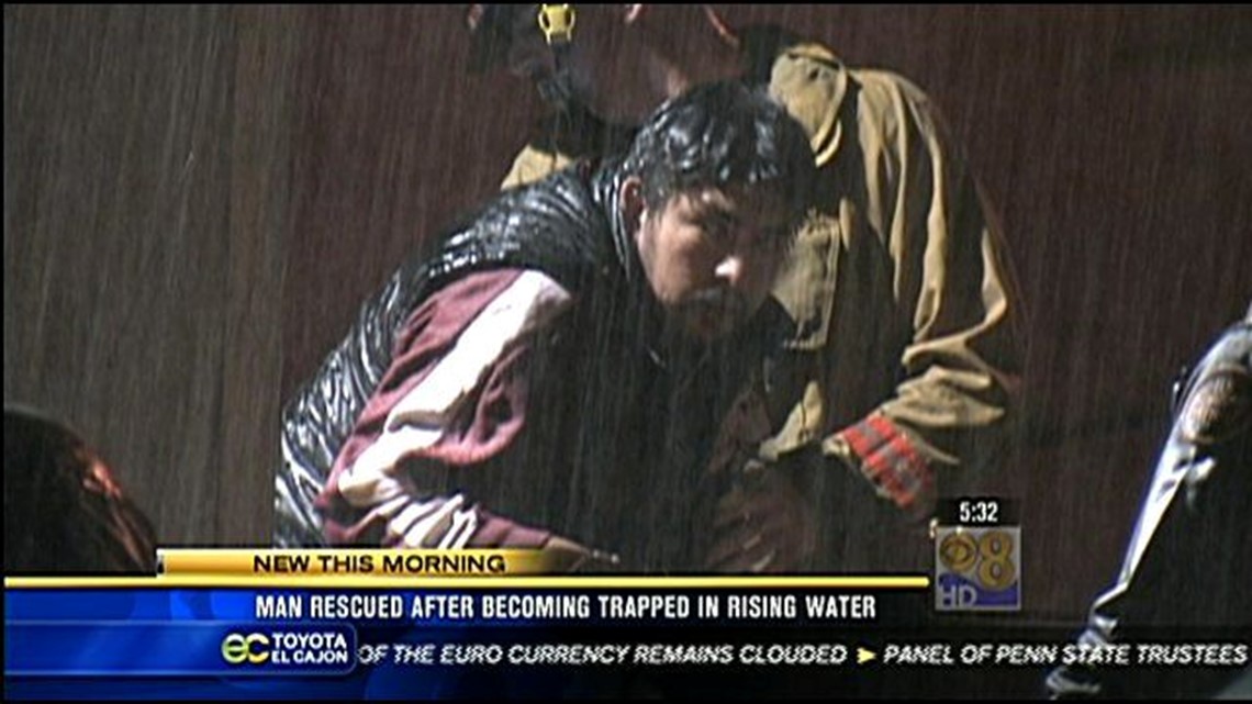Man rescued after becoming trapped in rising water | cbs8.com