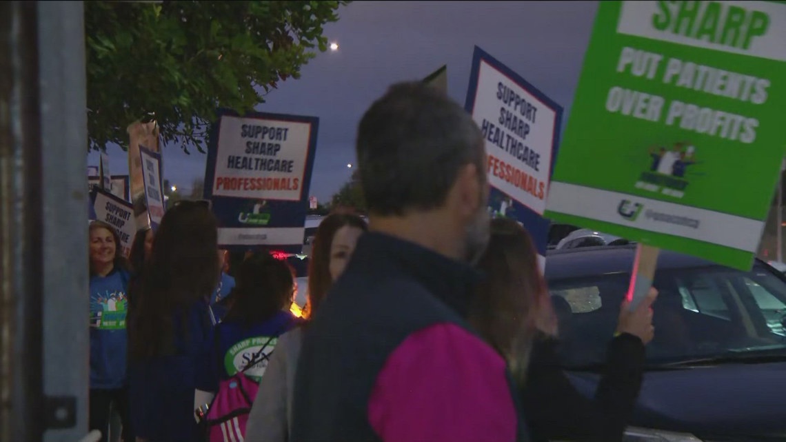 Sharp nurses picket across San Diego for improved contracts, benefits | cbs8.com