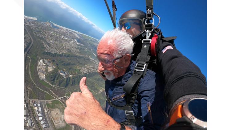 Air Force Veteran goes skydiving to celebrate his 90th birthday | cbs8.com